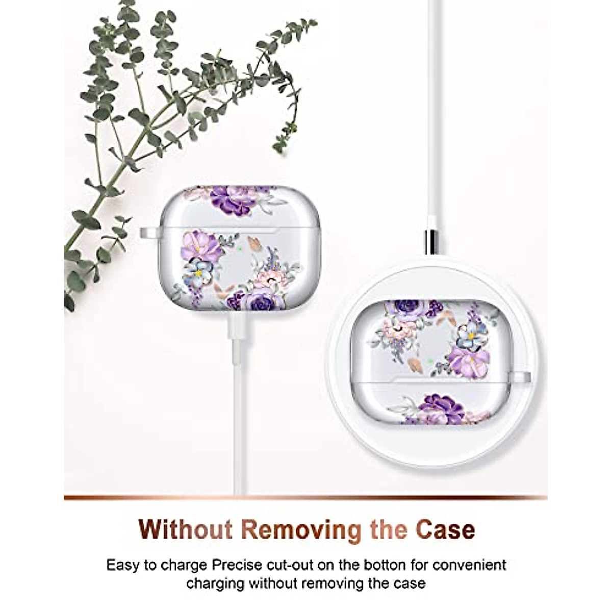 JIAXIUFEN for Airpods Pro 2nd Generation Case Cover Gold Glitter Butterfly Design Protective TPU Skin for Women Girl with Keychain Compatible with AirPods Pro 2019/Pro 2 Gen 2022 Flower Purple