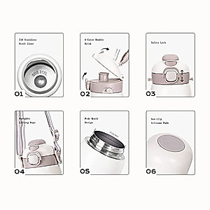 Qengyeen Kids Parent-child Thermos Water Bottle Stainless Steel Metal Insulated Water Bottles with Straw and Strap for Girls Boys for School Gifts,14 ounce 24ounce,pink