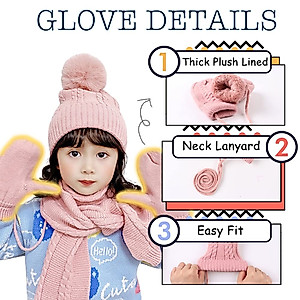 Kids Winter Hat Scarf Mittens Set Toddler Knitted Beanie Girls Fleece Children Neck Warmer Boys Warm Gloves 2-7 Years (Pink)