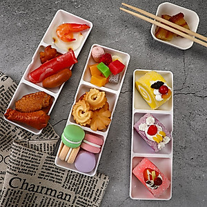 24 Pcs 8.7 x 2.8 Inch 3 Compartment Appetizer Serving Tray Plastic 3 Section Dessert Platters Rectangular Divided Plate White Compartment Serving Dishes Dipping Sauces Dinner Buffet Restaurant Kitchen