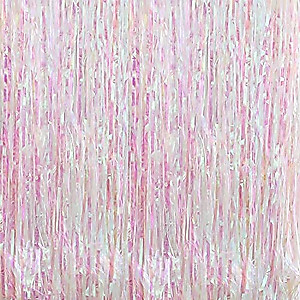 BRAVESHINE Party Decorations Iridescent Foil Fringe Backdrops - 2 Pack 3.2 x 6.5 ft Metallic Tinsel Photo Booth Pros Streamer Curtains for Birthday Wedding Graduation Christmas Holiday - Clear