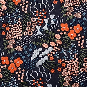 Floral Embroidered Cotton Linen Fabric, Red Floral Fabric,Japanese Fabric,Quilting Fabric,Designer Fabric,Dress Fabric by Yard,Daisy Fabric (Navy)