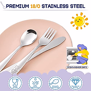 VITEVER 12-Piece Toddler Utensils, Stainless Steel Kids Silverware Set, Children Safe Forks, Spoons and Knives - Mirror Polished, Dishwasher Safe