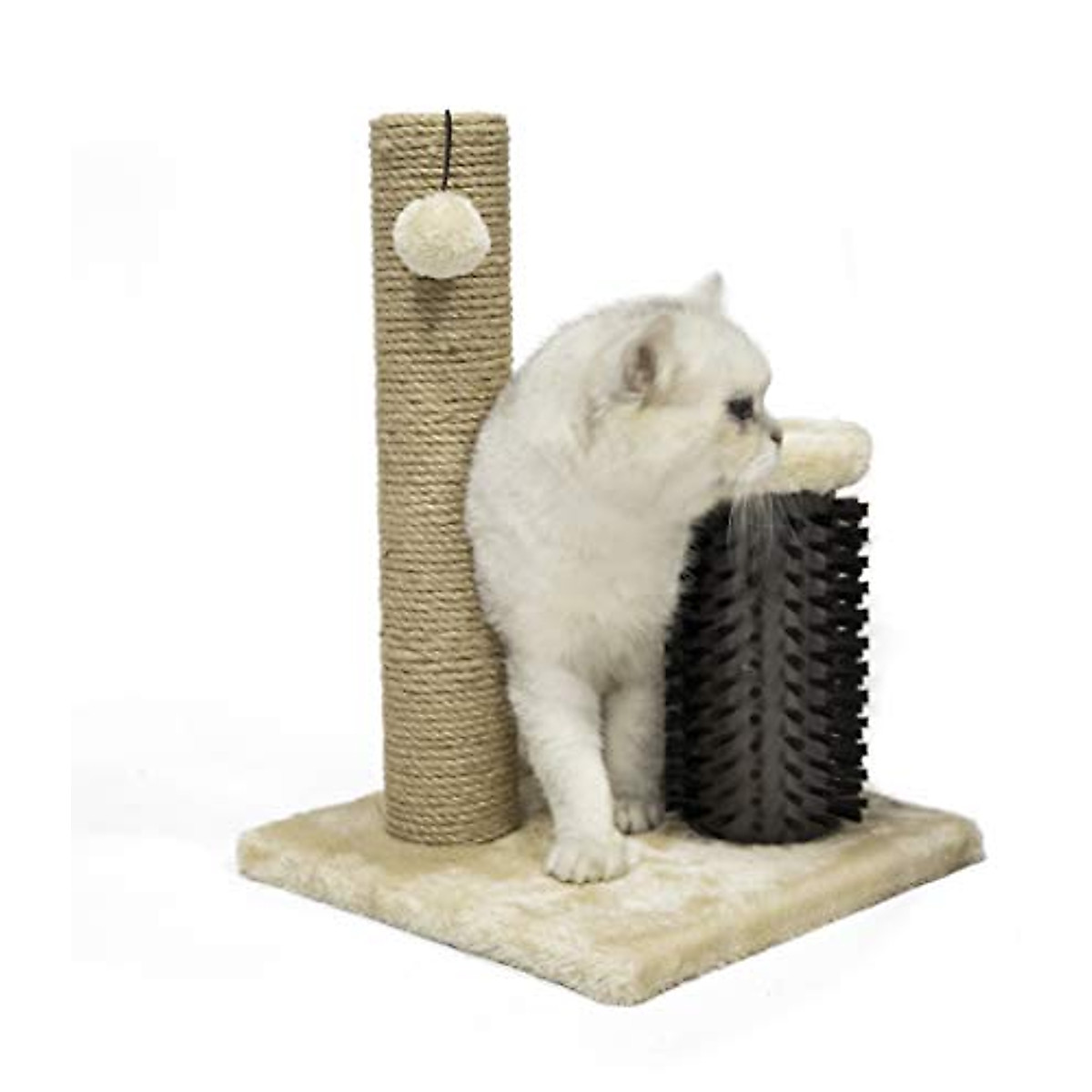 Amazon Basics Cat Scratching Post with Brush for Indoor Cats, 12.2 x 12.2 x 16.54 inch for Kittens, Beige
