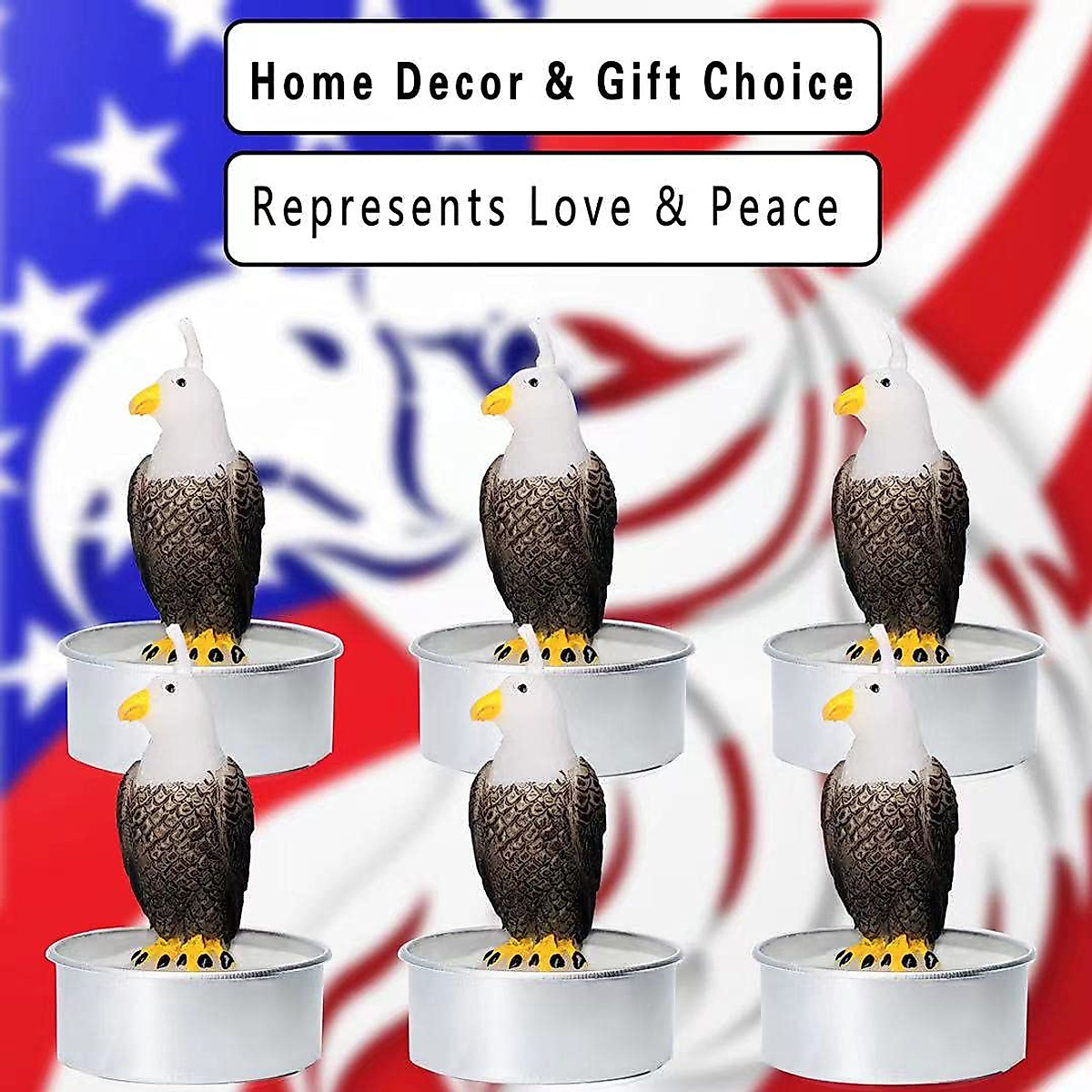 Eagle Tealight Candles, America Eagle Tea Light Candle for Birthday Gifts, Stands for Free, Powerful and Courageous, Ideal for Home Decor, Party，Brithday Gift, Cake Decoration, Wedding, 6 Pieces