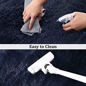 CAROMIO Navy Fluffy Round Rug, Fluffy Faux Fur Circle Rug 4x4 Feet for Kids Room, Furry Carpet for Teen Girls Room Shaggy Circular Rug for Nursery Room Fuzzy Plush Rug for Dorm