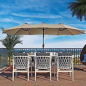 Boyel Living 15ft Patio Umbrella with Base Included with 36 Led Lights Outdoor Patio Table Umbrella, Outdoor Market Extra Large Umbrella, Pool Umbrella For Deck, Pool, Garden, Lawn-Brown