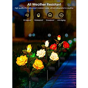Solar Garden Lights - 4 Pack LED Solar Flower Lights with Larger & More Realistic Rose Flowers, Bigger Solar Panel, Waterproof Solar Outdoor Lights for Yard Patio Lawn Pathway Walkway Decoration