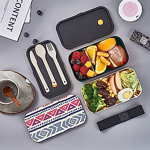 Plain Geometric Floral Pattern Adult Lunch Box, Bento Box, With Cutlery Set Of 3, 2 Compartments, Rectangular, Lunch Box For Adults