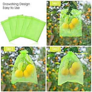 100 Pcs Fruit Protection Bags for Fruit Trees 6 x 8 Inch, Green Mesh Fruit Netting Bag, Fruit Cover Net Bags with Drawstring for Grape Apple Mango Peach Protect from Insect Birds Squirrels