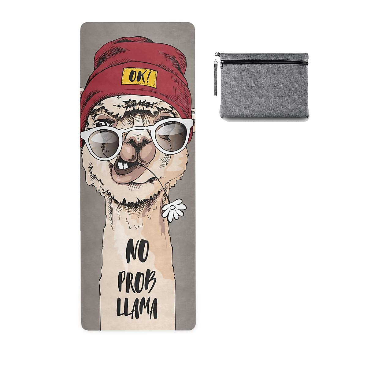 ALAZA Llama W/Sunglasses Chamomile Quote No Prob Nonslip Yoga Mat Towel with Grip Dots for Women Men