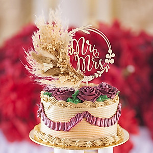 Luxshiny Boho Cake Topper Decorations Pampas Grass Flower Wreath Hoop Cake Topper for Wedding Bridal Baby Shower Birthday Party Supplies