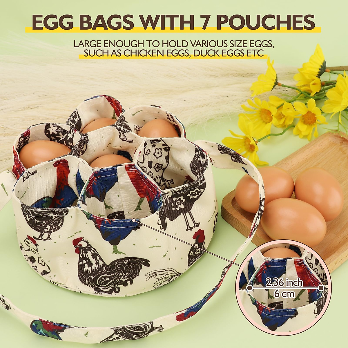 Egg Bags Hossmily Egg Basket Mini Egg Collecting Basket Egg Gathering Basket with 7 Pouches for Farmhouse Chicken Hen Duck Goose Housewife Garden Transporting Storage- 1 Pack