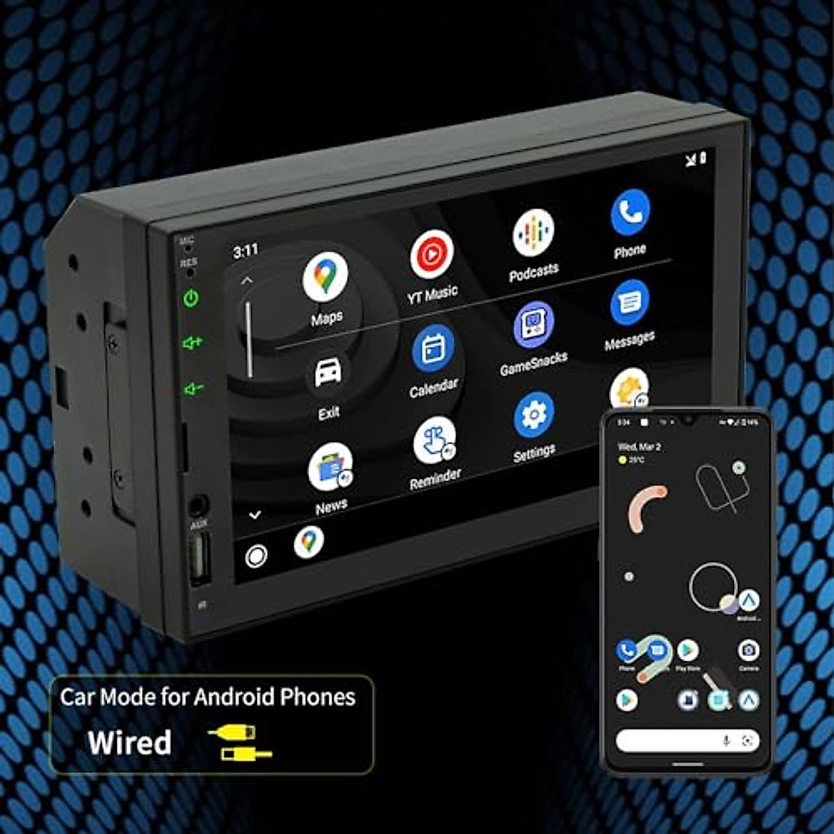 Car MP5 Player, 7in HD Touch Screen Car Radio Receiver Double Din for Android