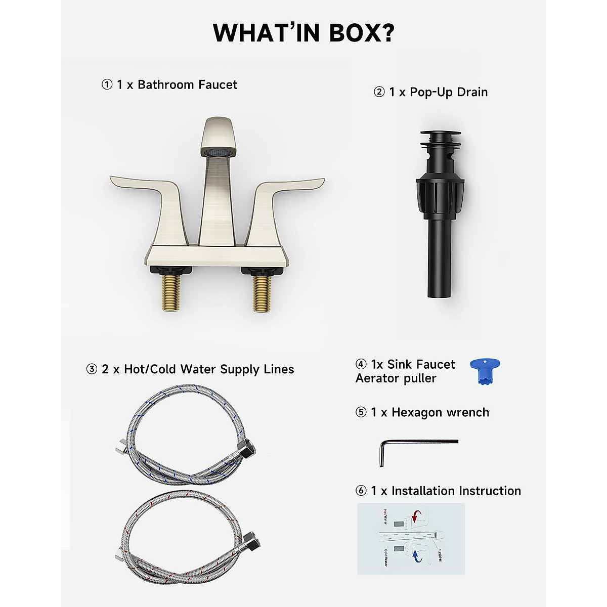 Brushed Nickel Bathroom Sink Faucet - Rainsworth 4 inch Widerspread Bathroom Faucets for 3 Hole with 2-Handles Pop-up Drain, Touch on Morden Faucet for Vanity RV Bath