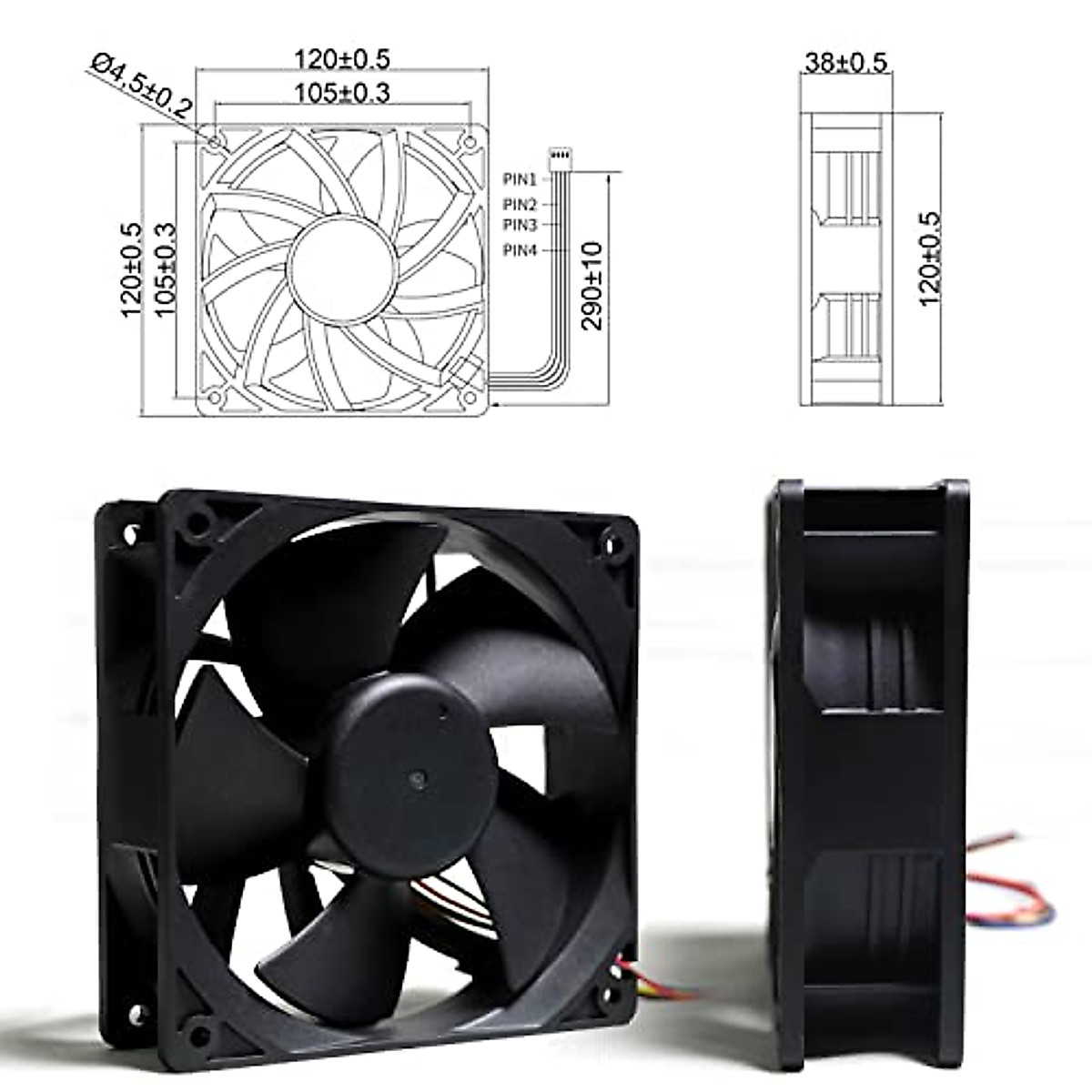 Dracaena 2 Pack Replacement Bitmain Fan for Antminer S9, T9, Z9, D3, E3, X3, L3+, 4pin, 120X120X38mm Cooling Fan, DC12V, 2.1A, 209CFM, 6000RPM, 65.2 dBA