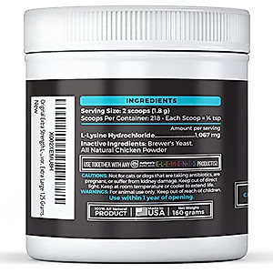 Original Extra Strength L-Lysine Powder for Cats and Dogs -Improved Immune Response, Respiratory Health, and Eye Function. All Natural Chicken for Flavor. Extra Large 125 Grams.