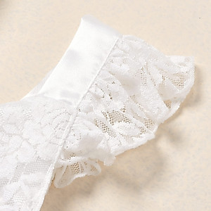 Baby Girl First Birthday Outfit Ruffle Short Sleeve Floral Lace Romper Tulle Dress Backless Jumpsuit Lace Romper Tutu Dress+ Baby Flower Crown Cake Smash Party Outfits Photo Shoot White 12-18 Months