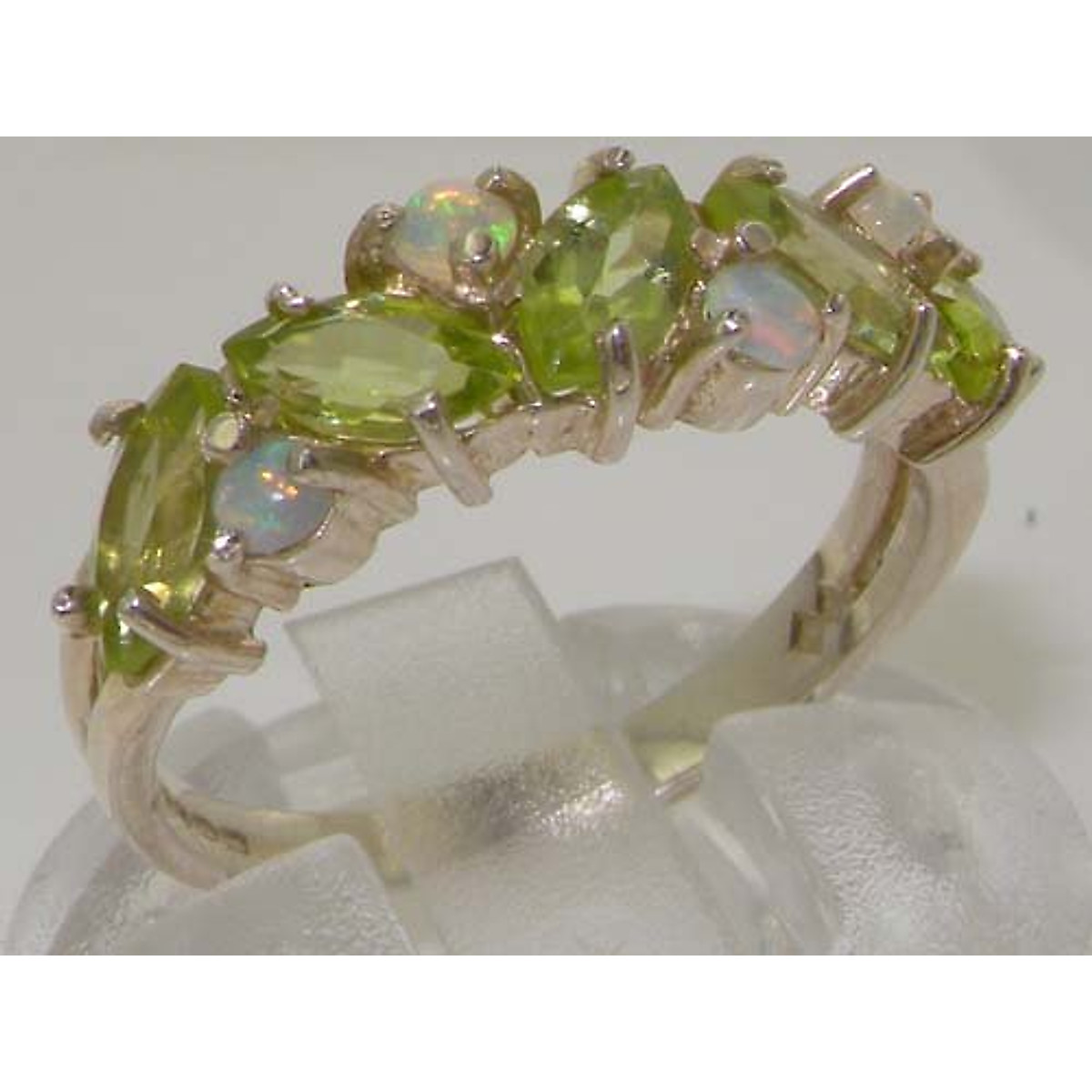 LetsBuyGold 925 Sterling Silver Natural Peridot & Opal Womens Wedding Ring - Size 10.5