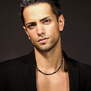 GAVU 6mm Brown Tiger Eye Hematite Rainbow Obsidian Crystal Necklace 20"