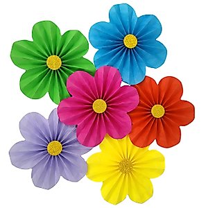 Mybbshower 12 inch Paper Flower for Wedding Fan Photo Backdrop Bridal Shower Birthday Party Decorations Pack of 6 (rianbow Party)