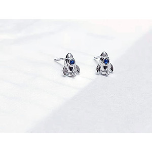 Cute Rocket Stud Earrings for Women Teen Girls 925 Sterling Silver Blue Cubic Zirconia Tiny Small Spaceship Earring Cartilage Tragus Post Pin Studs Hypoallergenic Earring Unique Birthday Gift for Daughter Niece