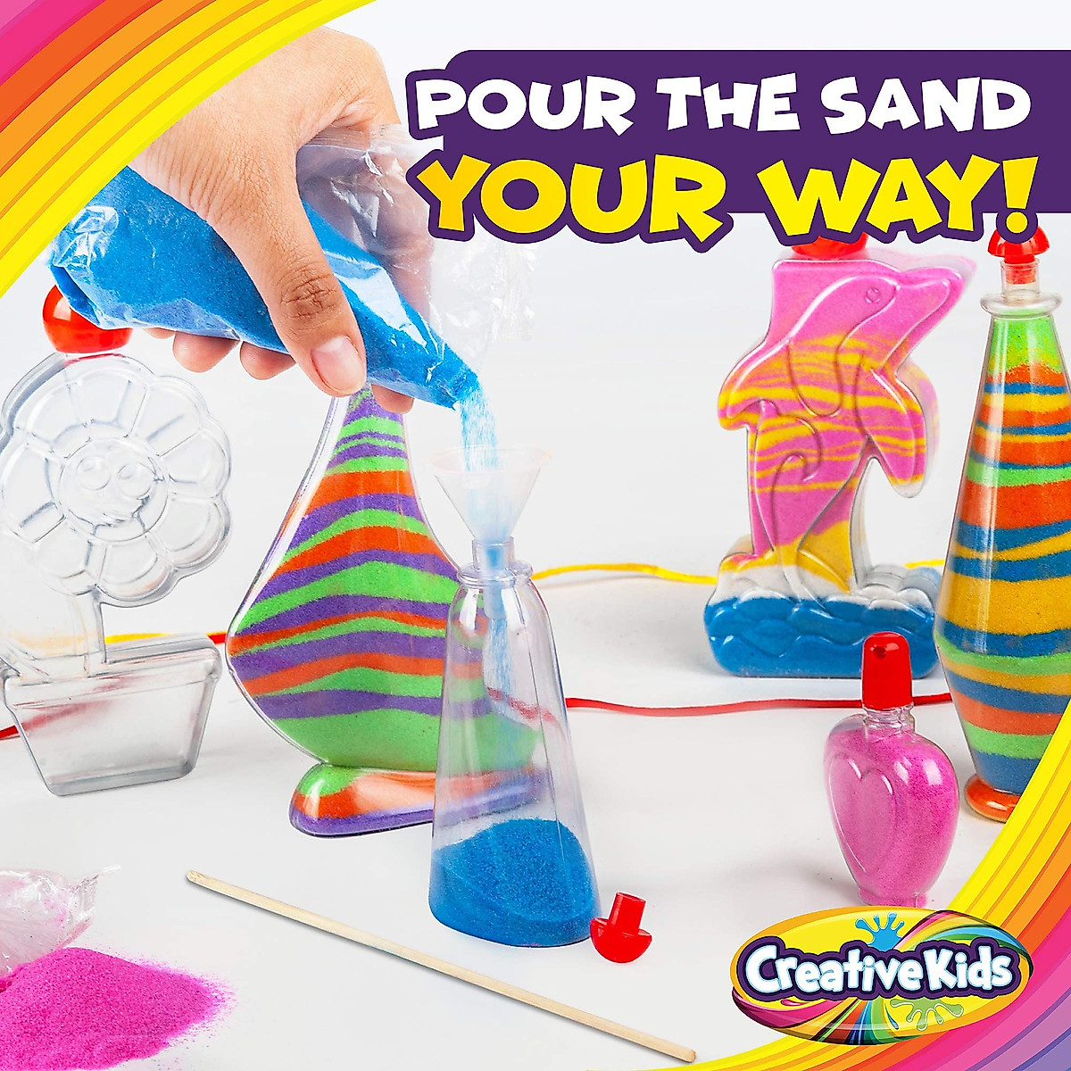 Creative Kids Sand Art Activity Kit for Kids-10 Sand Art Bottles &10 Colored Cool Sand Bags+Glitter Sand-Create Your Own Sand Art-DIY Arts & Crafts Gifts for Kids Boys Girls Age 6+ Packaging May Vary