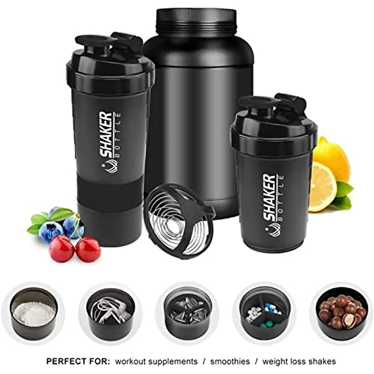 16 Oz Protein Shaker Bottle, Protein Shaker Bottle With Powder Storage, Fresh Juice Blender Bottle, Water Bottle for Gym