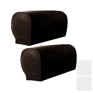 Set of 2 Sofa Armrest Cover, Waterproof PU Leather Stretch Armrest Covers for Chairs and Sofas, Armrest Covers Anti-Slip Washable Armchair Slipcovers for Recliner (Brown)