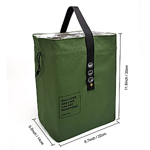 ZIIYAN Reusable Lunch Bag Insulated Handbag Tote bag with Handle and Drawstring Closure for Women Work Picnic or Travel (Olive Green)