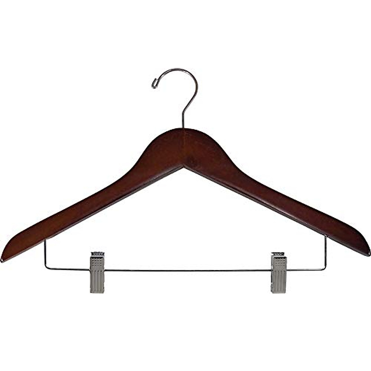 Petite Walnut Wooden Combo Skirt Hanger with Clips in 15" Length X 7/16" Thick & Chrome Hardware, Box of 50