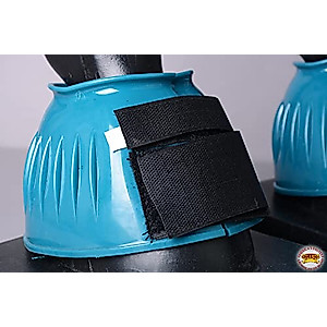 HILASON Turquoise Medium PVC Ribbed Double Hook and Loop Bell Boots Turquoise | Horse Boots| Bell Boots for Horses | Horse Bell Boots| Horse Jumping Boots | Black Horse Boots