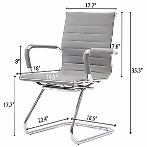 CIMOTA Waiting Room Chairs Leather Office Guest Chair Mid Back Reception Chairs with Sled Base for Meeting/Patient/Conference Room, Grey Set of 2