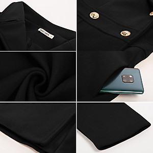 GRACE KARIN Women's Double Breasted Overcoat Pleated A-Line Blends Black Trench Coat M