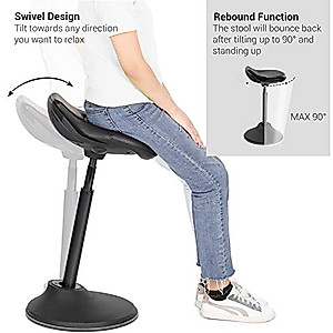 SONGMICS Standing Stool, Active Sitting Balance Chair, Work Stool, 23.6-33.3 Inches, with Anti-Slip Bottom Pad, for Standing Desk, Black UOSC12BK