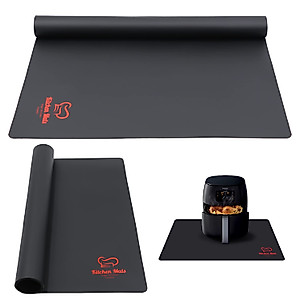 Large Black Heat Resistant Mat For Countertop, 23”x15”, Air Fryer Mat Counter Protector For Kitchen, Non Slip Silicone Kitchen Mat, Microwave Mat