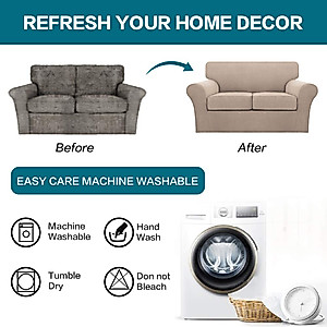 Turquoize 3 Piece Sofa Covers for 2 Cushion Couch Sofa Slipcover Soft Couch Cover for Dogs-Washable Sofa Furniture Covers with 2 Individual Cushion Covers, Thick Jacquard Fabric (Loveseat, Sand)