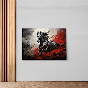 Majestic Black Stallion Galloping In The Clouds, Black Horse On Salt Flats, Canvas Print, Black Horse Print, Black Horse Wall Art