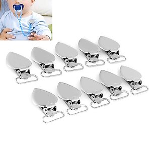 Pssopp Suspender Clips, 10Pcs Heart Suspender Clips Baby Teething Toys Silver Blankets Clips Heart Shaped Suspender Braces Clips Holder