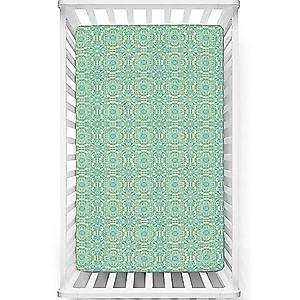 Damask Themed Fitted Crib Sheet,Standard Crib Mattress Fitted Sheet Toddler Bed Mattress Sheets - Baby Crib Sheets for Girl or Boy,28“ x52“,Pale Teal and Cream