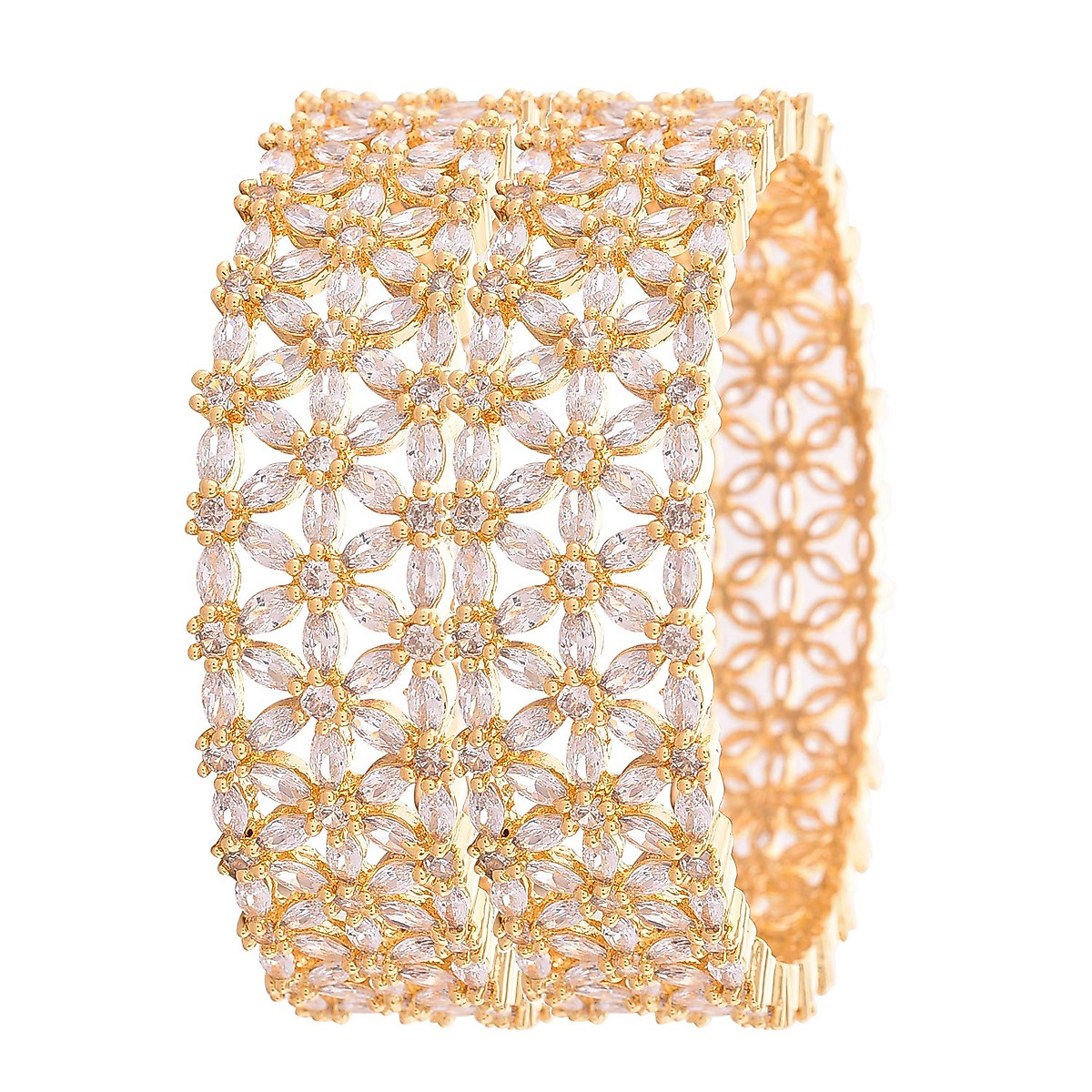 Ratnavali Jewels CZ Zirconia Gold Tone Marquise Diamond Elegant Bollywood Indian Bangles Kada Jewelry Women Wedding Bride