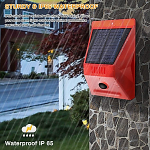 ChunHee Solar Alarm Strobe Light with Remote Control Motion Sensor Detector Outdoor Alarm 129db Sound Security Siren IP65 Waterproof Protected for Villa, Chicken coop, Farm, Yard, 2 Pack