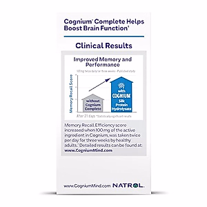 Natrol Cognium Complete, Dietary Supplement for Brain Health, Brain Health Supplements for Adults, 60 Capsules, 30 Day Supply