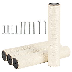 NEUMIHARO 4 Pcs 3.1in 7.9cm Diameter Cat Scratching Post Replacement Sisal Pole with Screws and Bolts and Wrench for Cat Tree Condo (40cm/15.75in, M10)