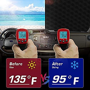 BougeRV RV Windshield Window Snow Cover for Class C Ford E450 1997-2023 Motorhome Windshield Cover Snow Cover for RV Front Window Sunshade Cover RV Accessories 4 Layers with Mirror Cutouts Silver