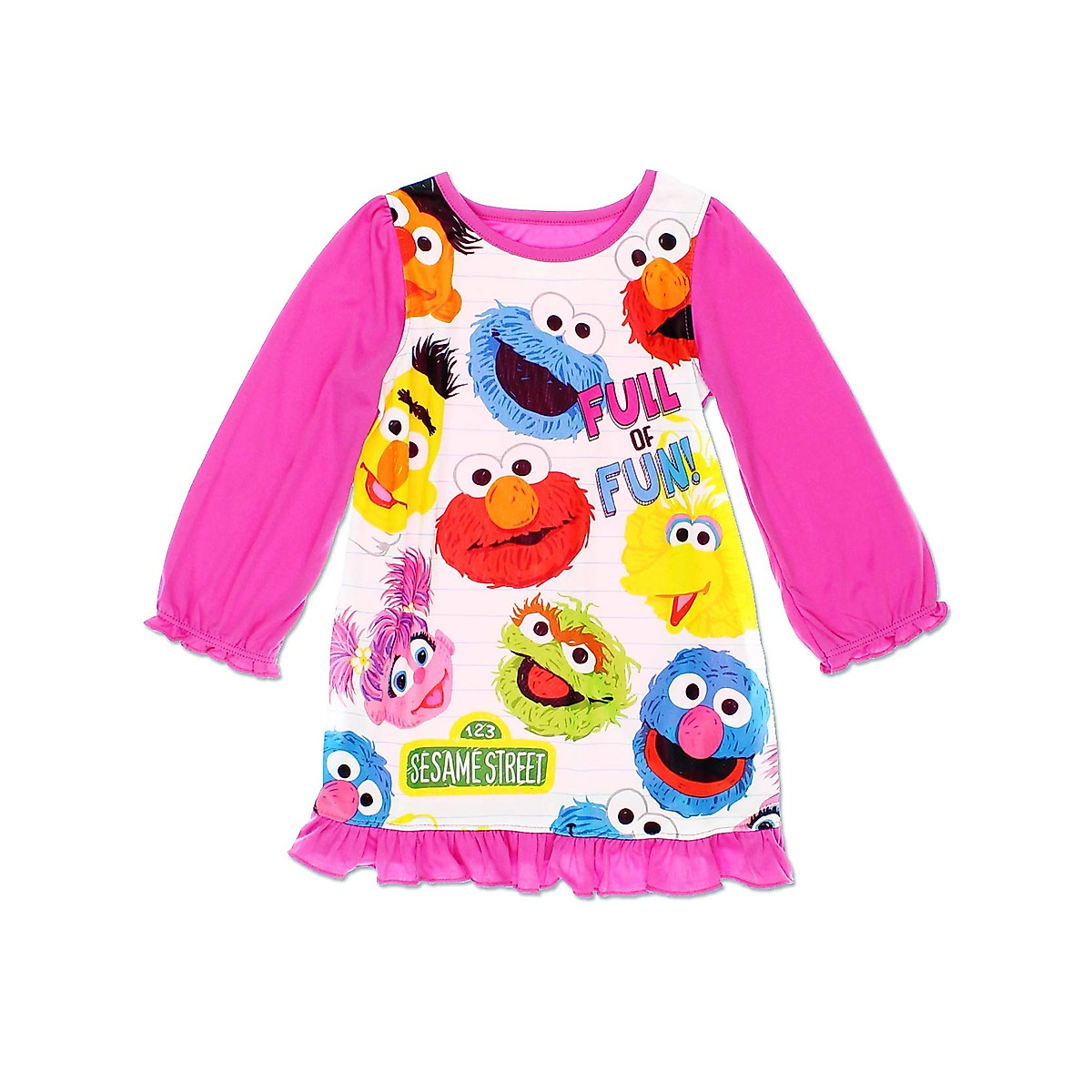 Sesame Street Toddler Girls Long Sleeve Nightgown Pajamas (2T, Pink/White)