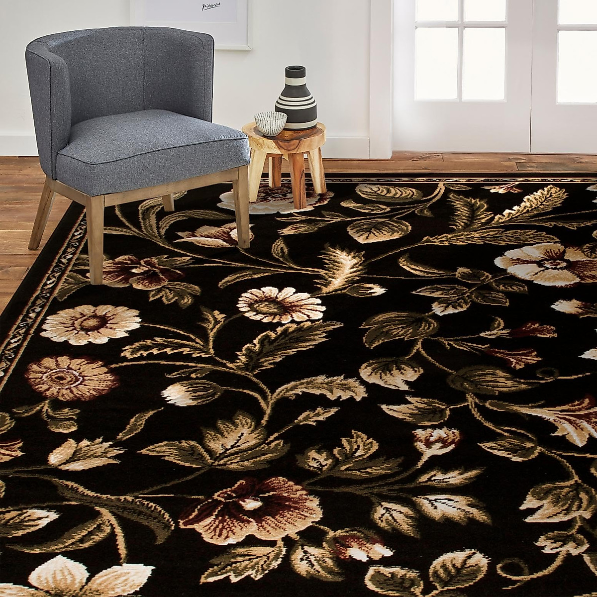 Home Dynamix Optimum Amell Traditional Floral Area Rug, 7 ft 8 in x 10 ft 4 in, Black
