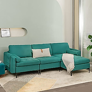 KOMFOTT 97-Inch Extra Large Convertible Sectional Sofa Couch, 3-Seat L Shaped Sofa with Reversible Chaise Lounge, Power Socket & 2 USB Ports, 2 Bolsters, Modular Sleeper Sofa Couch for Living Room