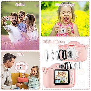 Kids Camera Toys for 6-12 Years Old Boys Girls,Toddler Camera with Protective Silicone Cover,HD Digital Video Cameras with Dual Lens 32GB SD Card,Christmas Birthday Gift for 6 7 8 9 10 11 12