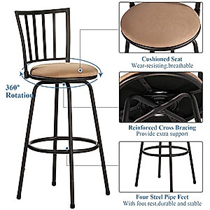 VECELO Barstools, Adjustable Counter Stools, Steel Bistro Pub Chairs, Bar Stools with 360 Degree Swivel Seat Top and Comfortable Round Seat Cushions,Straight Backrest,Set of 2